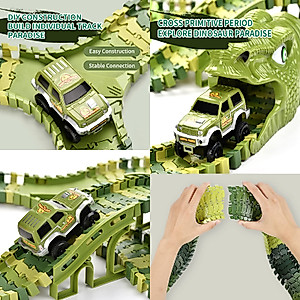 AIVIAI Dinosaur Race Tracks Toys for Boys,289Pcs Flexible Track Playset with a Race Car / 6 Toy Dinosaurs / 4 Trees, for 3 4 5 6 7 8 Year Old Boys and Girls