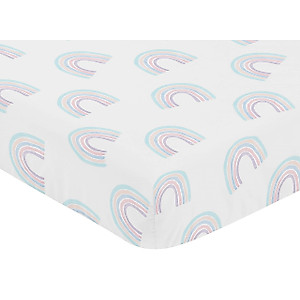 Sweet Jojo Designs Pastel Rainbow Girl Fitted Crib Sheet Baby or Toddler Bed Nursery - Blush Pink, Purple, Teal, Blue and White