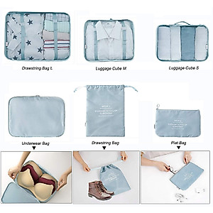 Lightweight 6 Pcs Packing Cubes System, Travel Storage Packing Organizers Laundry Bags Compression Pouches for Luggage (Upgraded Blue)
