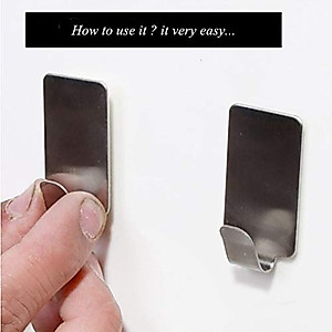 POPETPOP Adhesive Hooks, Stainless Steel Towel Hooks, Wall Hooks for Kitchen Bathroom Bedroom