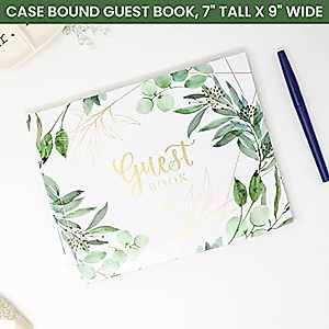 bloom daily planners Wedding Guest Book (120 Pages) Guest Sign-in Book Guest Registry Guestbook - White Cover with Gold Foil, Gilded Edges and Gold Page Marker Hardbound 7" x 9" (Eucalyptus)