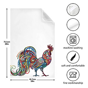 Exnundod Chicken Kitchen Dish Towel Set of 4, Ethnic Rooster Tea Towels Decorative 18x28in Reusable Thin Absorbent Microfiber Dishcloth for Drying Wiping Cleaning Decorative