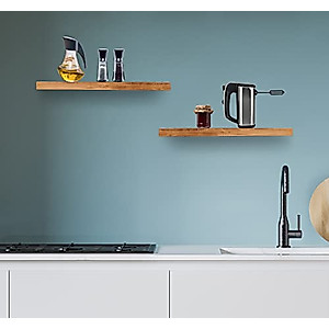 2 Pack 16" Solid Cedar Wood Floating Shelves, Brushed Finish, Wall Mounted for Home Living Room Bathroom