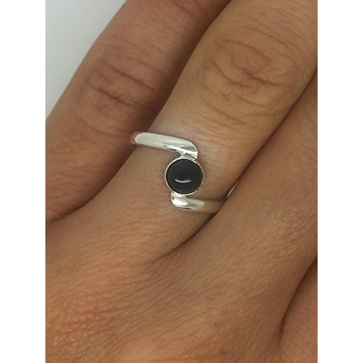 Black Onyx Delicate Ring 925 Sterling Silver Vintage Boho Chic US Size 5 6 7 8 (7)
