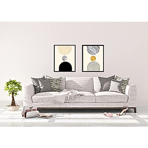 Abstract Wall Art Prints, Boho Minimalist Wall Art Décor, Set of 2 Unframed 11X14 Mid Century Modern Geometric Shapes in Black, Blue, Gold, Gray. Modern and Contemporary Décor for your Living Room