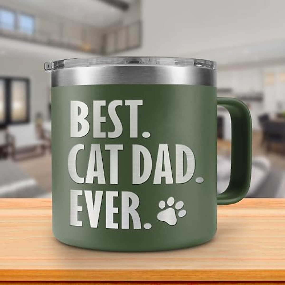 Hyturtle Best Cat Dad Ever Coffee Mug - Forest Green Tumbler 14 Oz - Gifts For Dad from Daughter Son - Birthday Gifts for Men - Fathers Day & Christmas