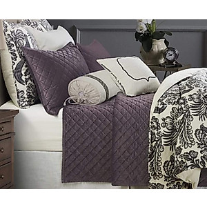 HiEnd Accents French Country Bedding Augusta Toile 7 Piece Duvet Cover Set with Duvet Cover, 2 Pillow Shams, 3 Euro Shams, 1 Decorative Pillow, Super Queen Size, Amethyst French Toile Bedding