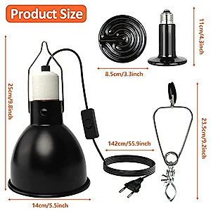 Reptile Light Fixture Heat Lamp for Turtle,5.5Inch Reptile Deep Dome Fixture with E26 Lamp Bulbs 150W*2 UVA UVB Reflector with 360°Rotating Clips for Reptiles,Turtles,Chicken,Snakes,Lizards