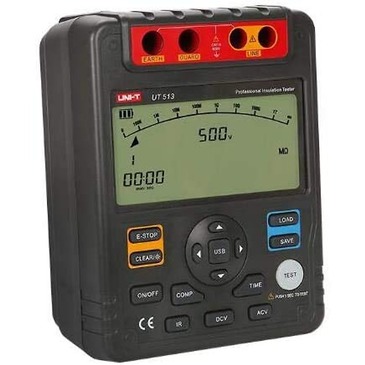 UNI-T UT513 Digital Insulation Resistance Tester, 500V/1000V/2500V/5000V, Auto Range, Display Count: 9999