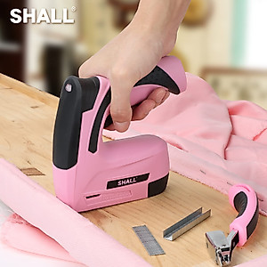 SHALL Pink Electric Staple Gun, 2 in 1 Cordless Upholstery Stapler Nail Gun for Wood, 4V Rechargeable Brad Nailer Kit w/ 2500 Staples Nails, Staple Remover & Fast Charger for Crafts, DIY, Decoration