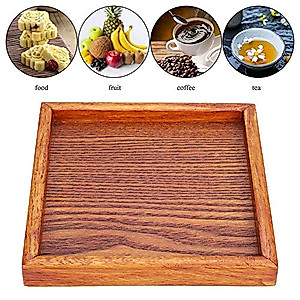 Small Ottoman Tray, Coffee Table Tray, Wood Square Solid Serving Tray for Drinks and Food (4.92 * 4.92 * 0.78 inch)