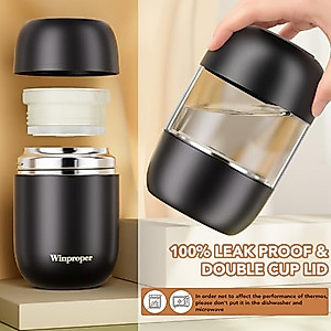 Winproper 16OZ Food Container for Hot Food, Airtight Insulated Food Jar for Adult & Kids, Stainless Steel Vacuum Lunch Container, Kids Lunch Cup with Spoon, School, Office, Picnic, Outdoor, Black