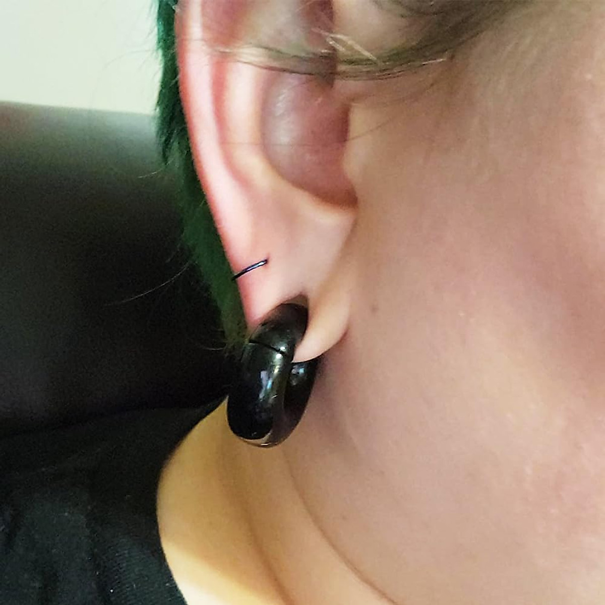 LADEMAYH 0 gauge earrings Ear Weights for Stretched Ears, Size 0 Gauges Hoop Earrings Dangle Gauges for Ears, Black Surgical Steel Ear Hangers Weighted Gauges Body Jewelry