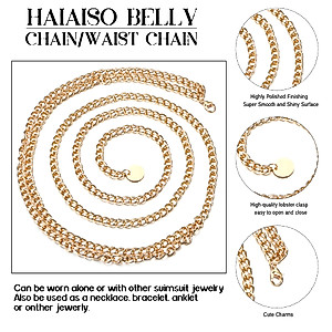 HAIAISO 5PCS Belly Waist Chain Multi-layer Metal Waist Chain Adjustable Body Link Belts Summer Bikini Sexy Waist Body Chain Jewelry for Women(Silver)