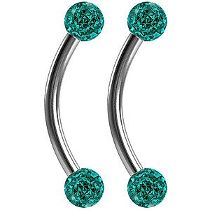 Evonix 2pc 16g Curved Barbell 10mm Crystal Nipple Ring Cartilage Rook Daith Eyebrow Helix Blue Zircona