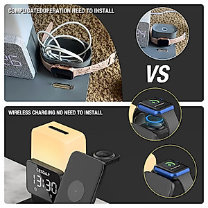 CESDAP C3 Pro Foldable 6 in 1 Charging Station for Multiple Devices with Alarm Clock Light 18W Charger for iPhone 15/14/13/12/11 for Apple Watch Charger for AirPods 3/2/Pro Gift for Women Men Dad Mom