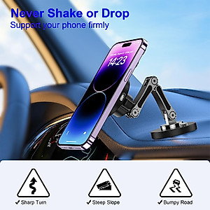 Car Phone Holder Mount, 15W Wireless Charger for car Magnetic Phone Holder Mount with Adjustable Arm, 360° Rotation Universal Dashboard car Mount for iPhone Samsung (15W Wireless Charger)