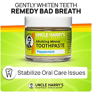 Uncle Harry's Peppermint Remineralizing Toothpaste | Natural Whitening Toothpaste Freshens Breath & Promotes Enamel | Vegan Fluoride Free Toothpaste