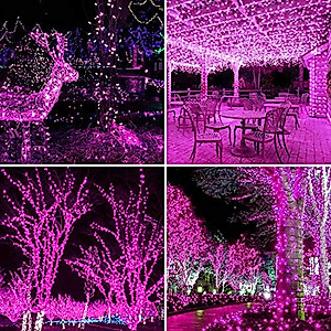 SPRKLINLIN 2 Pack 100 LED Solar Powered String Lights, Outdoor Waterproof Copper Wire 8 Modes Fairy Lights for Valentines Day Decor, Garden, Patio, Bedroom, Party, Home (Pink)
