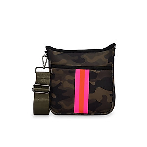 Haute Shore - Jeri Showoff Crossbody Tote Camo Green W/Orange & Pink Stripe