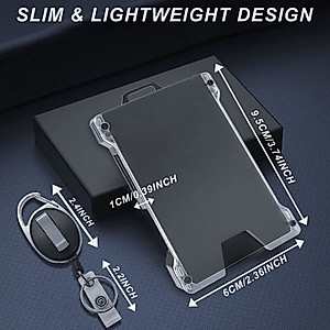 Minimalist Wallet for Men - Ultra Slim Aluminum Credit Card Holder Metal Wallet with Clear ID Window Badge Holder, RFID Blocking, Front Pocket Wallet with Money Clip and Retractable Keychain Black