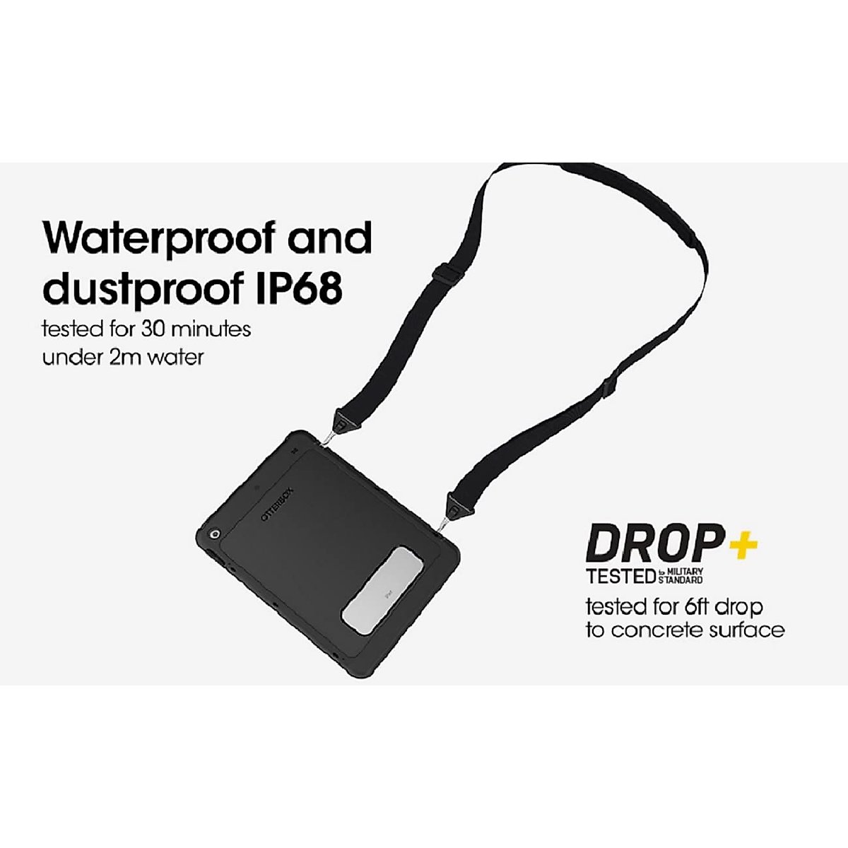 OtterBox ResQ Series Waterproof and Dustproof Case for iPad 7th, 8th & 9th Gen (10.2" Display - 2019, 2020 & 2021 Version - Only) - with Hand Strap - Non-Retail Packaging - Black