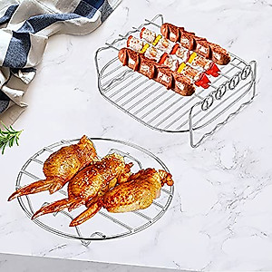Air Fryer Rack Air Fryer Accessories 8'' Set of 3 Multipurpose Double Layer Rack with Skewer Round Cooking Rack Toast Rack Compatible with XL Air Fryer