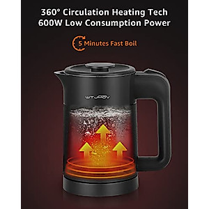 WTJMOV 0.6L Small Electric Tea Kettle Lightweight, Double Wall Hot Water Boiler Stainless Steel Auto Shut-off, 120V Portable Travel Electric Kettle Fast Boil for Tea and Coffee, Black