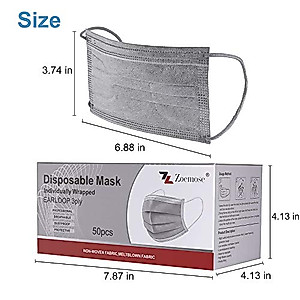 Disposable Face Masks 3-Ply Individually Wrapped for Home, School, Office and Outdoors (50 PCS,Gray)