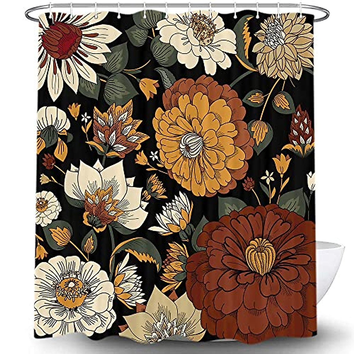 Torich Boho Floral Botanical Shower Curtain, Mid Century Morden Abstract Bohemian Flowers Tropical Leaves Bathroom Curtain, Waterproof Fabric Bathroom Accessories with Hooks 69X72