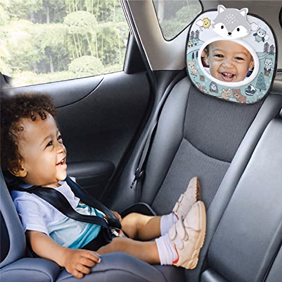 The Peanutshell Musical Baby Car Seat Mirror, Woodland Animals with Lights