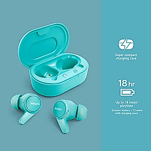 Philips T1207 True Wireless Headphones with Up to 18 Hours Playtime and IPX4 Water Resistance, Teal