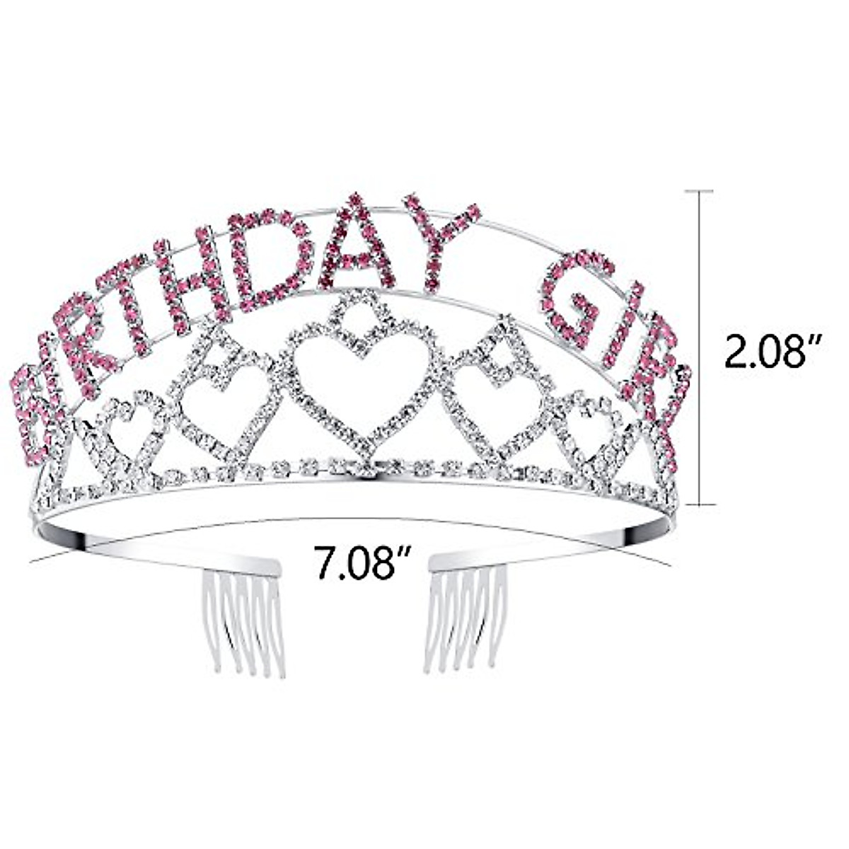 BABEYOND Crystal Birthday Tiara Crown Princess Birthday Crown Hair Accessories Set Happy Birthday Crown Tiara with Sash for Women(Silver and Pink)