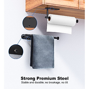 RIWUCT Paper Towel Holder, 【Never Breaking】 Stainless Steel Under Cabinet Paper Towel Holder Wall Mount, 【Easily Install】 Drilling or Adhesive Paper Towel Roll Holder for Kitchen, Bathroom-Black