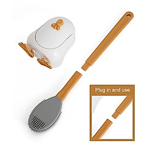 SBOJI Silicone Toilet Brush and Holder - Wall Toilet Wand Long Handle Toilet Cleaner Brush | Long Handle Silicone Toilet Bowl Brush Head with Soft Bristles for Wash Basin