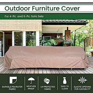 Hanover Outdoor Large Rectangle Patio Furniture Cover for Outdoor Couch Set, Durable, Waterproof, and Weatherproof Cover for Outdoor Patio Couch Set and Patio Seating, 57" D x 148" W x 31.1" H, Tan