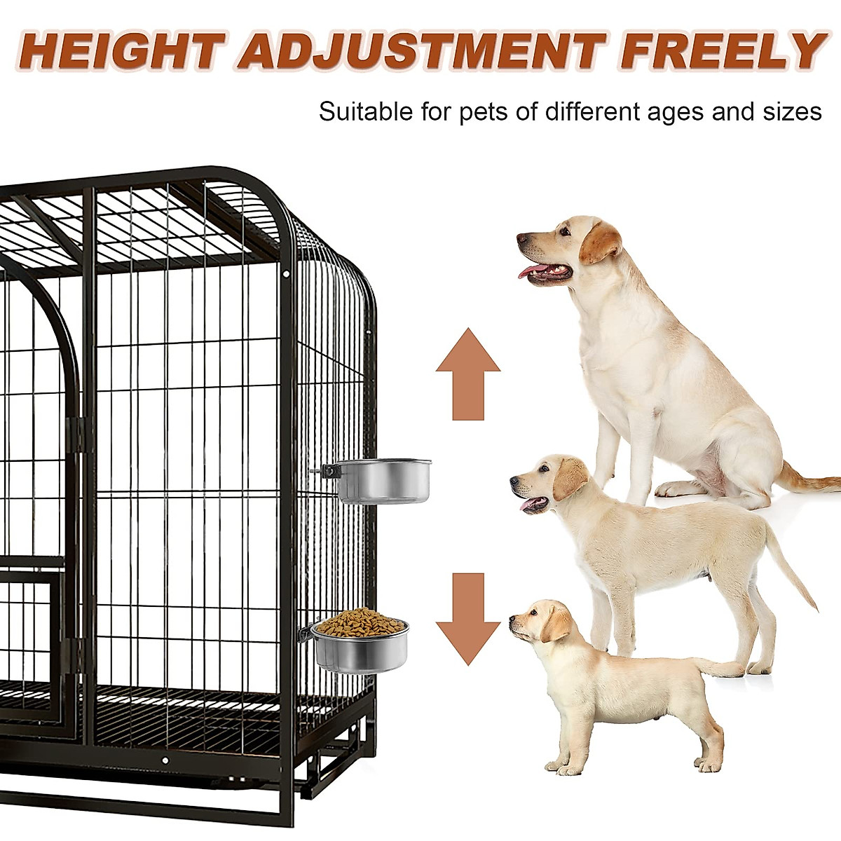 Dog Crate Water Bowl, 2 Pack No Spill Hanging Cage Food Bowls for Kennel Puppy Cat Bird Bunny Stainless Steel Metal Mountable Small&Medium Feeding Dish Wall Mounted Attachable Crates Pet Feeder