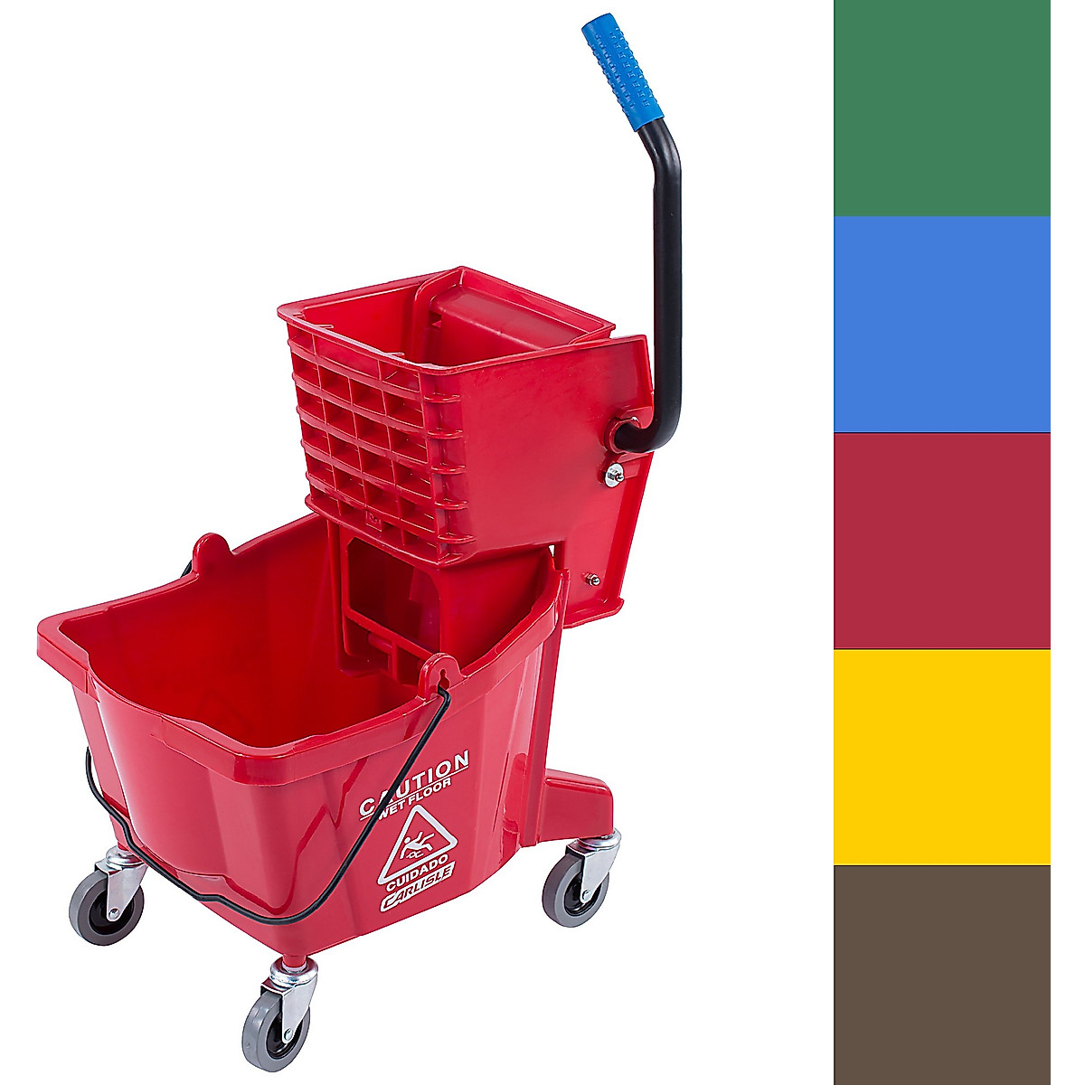 Carlisle FoodService Products Mop Bucket with Side-Press Wringer for Floor Cleaning, Restaurants, Offices, And Janitorial Use, Polyproylene, 26 Quarts, Red