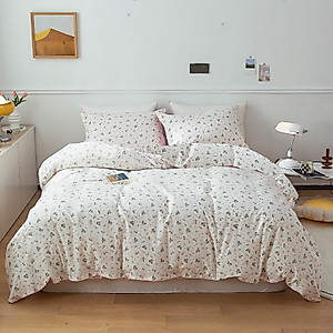 mixinni Girl Comforter Set Twin XL Pink White Flower Leaf Print Bedding Sets, Cute Floral Bedding Comforter Sets for All Seasons-(1 Comforter+2 Pillow Shams)-Twin XL Size