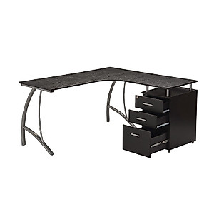 Techni Mobili Modern L Shaped Computer Desk with File Cabinet and Storage, Workstation Table with MDF Panels and PVC Laminate Veneer Surface, Espresso