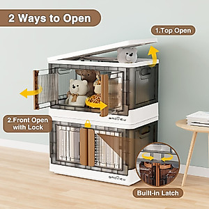 BROVIEW V6 Stackable Storage Bins with Lids, 19Gal Collapsible Plastic Storage Bins With Wheels, Folding Storage Cabinet with Doors, Foldable Toy Clothes Organizer for Closet Home Dorm, 1 Pack White