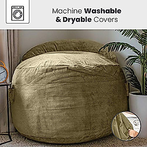 CordaRoy's Chenille Nest Gaming Bean Bag Chair with Controller Pockets and Handle, Convertible Foam-Filled Chair/Queen-Size Lounger, Moss