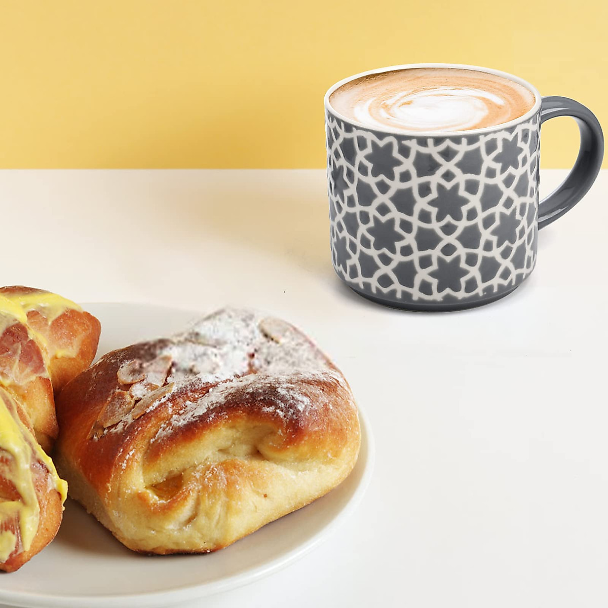 Hiceeden Set of 4 Coffee Mugs with Metal Stand, 15 oz Stackable Espresso Cups Ceramic Coffee Mugs for Cocoa, Latte, Americano, Cappuccinos or Beverages