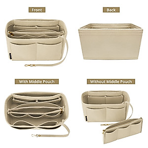 OPPOSHE Purse Organizer Insert for Handbags, Softened Felt Bag Insert Organizer for Tote, Handbag Organizer Compatible with LV, Coach, MK, Kate Spade, Goyard, Longchamp (Beige, Medium)
