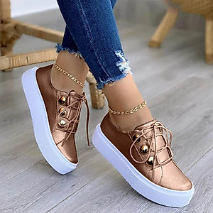 Aniywn Women's Low Top Lace Up Platform Sneakers Casual Faux Leather Walking Shoes Comfortable Slip On Sneakers Shoes