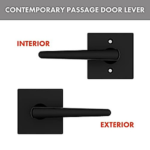 Signstek Heavy Duty Passage Door Lever, Interior Keyless Door Handles for Hallway and Closet, Modern Square Matte Black