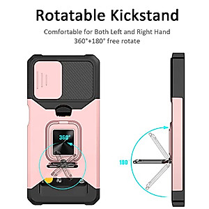 Nvollnoe for Samsung A13 5G Case with Sliding Camera Cover Heavy Duty Protective Galaxy A13 Case with Card Holder Magnetic Rotate Ring Kickstand Phone Case for Samsung A13 5G(Rose Gold)