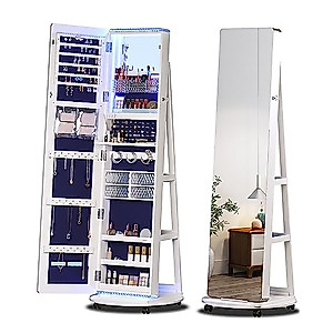 HWB Full-length mirror Jewelry Cabinet Standing with Lights 6297 (White 2)
