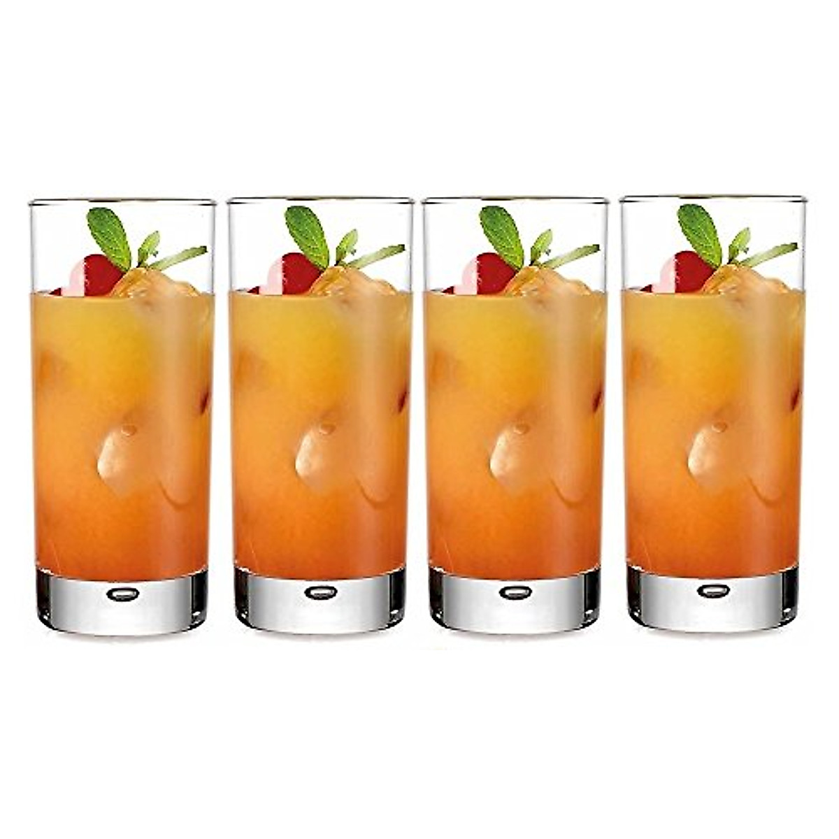 PDTXCLS Heavy Base Highball Glasses 17 Ounce with S/S Straws, Clear Tall Barware Drinking Glasses for Water, Juice, Beer, Whiskey, and Cocktails - Set of 4