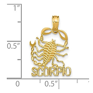 Solid 14k Yellow Gold Engraved Block Scorpio Charm Pendant - 19mm x 12mm